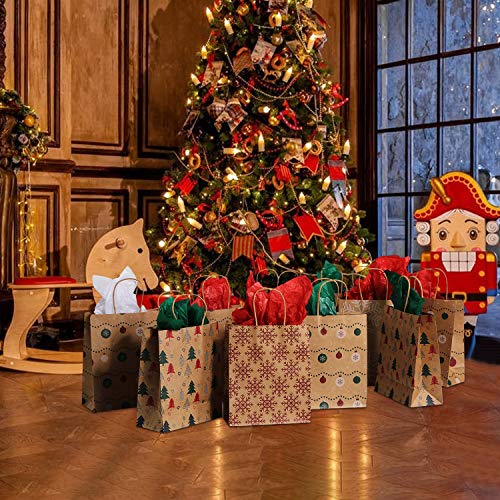 MOMONI 28 Piece Medium Premium Christmas Gift Bags- Classic Variety Kraft Gift Bags Bulk Christmas Bags- Good for Xmas Party Favors, Goody Gift Bags, Holiday Treat Box and Presents