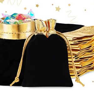 80 Pieces Velvet Bags with Drawstrings Soft Velour Jewelry Pouch Sacks Candy Gift Packaging Pouch Bag for Graduation Wedding Christmas Birthday Party Supplies, 2.8 x 3.5 Inch (Black, Gold)