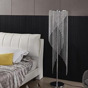 Surpars House Crystal Floor Lamp, Elegant Rain Lamp, Modern Lava Lamp for Living Room, Bedroom, Girls Room, Silver Chrome