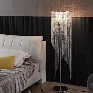 Surpars House Crystal Floor Lamp, Elegant Rain Lamp, Modern Lava Lamp for Living Room, Bedroom, Girls Room, Silver Chrome