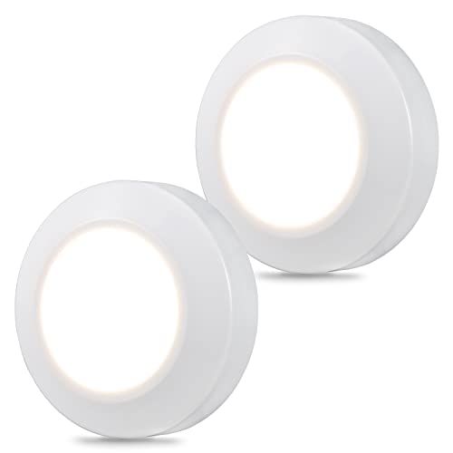 Energizer LED Puck Lights, 2 Pack, Battery Operated, Push Light, Wireless Lights, 50 Lumens, Tap Light, Stick On Lights, White, Perfect for Under Cabinet, Closets, Pantry, and More, 46009