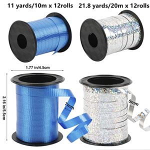 WELTOKE Curling Ribbon 24 Pack 1188 Ft Sparkly Balloon Gift Wrapping Ribbon - 12 Roll 66 Ft Each 12 Roll 33 Ft Each - for Wrapping, Crafting, Wedding, Party, Festival, Florist Flower