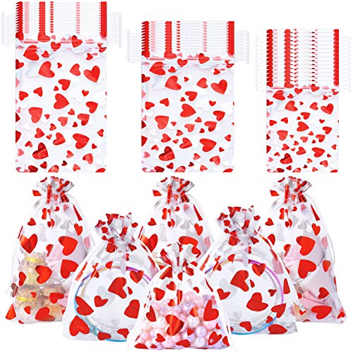 120 Pieces Heart Candy Bags Organza Drawstring Bags Valentine's Day Love Red Jewelry Gift Pouches Drawstring Bags for Mother's Day Wedding Valentine's Day Decor, 3 Sizes