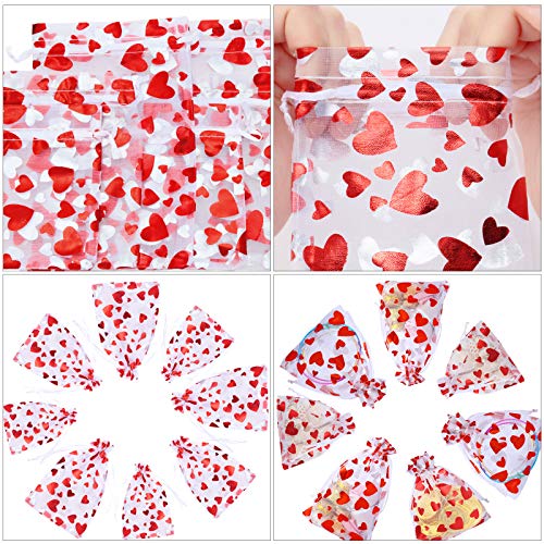 120 Pieces Heart Candy Bags Organza Drawstring Bags Valentine's Day Love Red Jewelry Gift Pouches Drawstring Bags for Mother's Day Wedding Valentine's Day Decor, 3 Sizes