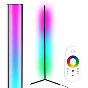 tacahe corner floor lamp – rgb color changing mood lighting, dimmable led modern floor lamp with remote, 56″ metal standing lamp for living room, bedroom 20w – black