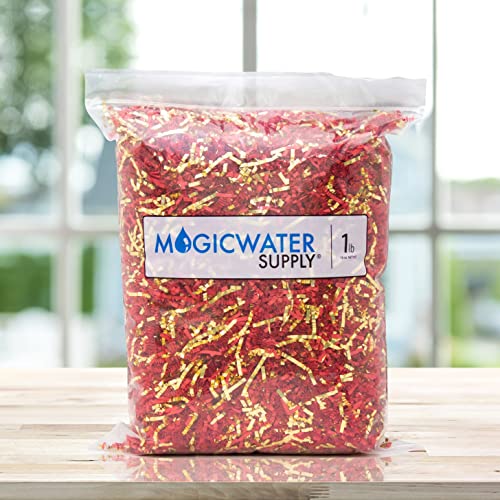 MagicWater Supply Crinkle Cut Paper Shred Filler (1 LB) for Gift Wrapping & Basket Filling - Red & Gold