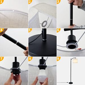 LED Modern Floor Lamp with Beige Linen lamp Shade,Tall Lamps Standing Lamp for Bedrooms,Living Room, Office,Black Pole Lamp with Foot Switch