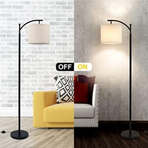 LED Modern Floor Lamp with Beige Linen lamp Shade,Tall Lamps Standing Lamp for Bedrooms,Living Room, Office,Black Pole Lamp with Foot Switch