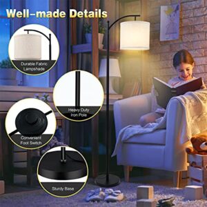 LED Modern Floor Lamp with Beige Linen lamp Shade,Tall Lamps Standing Lamp for Bedrooms,Living Room, Office,Black Pole Lamp with Foot Switch