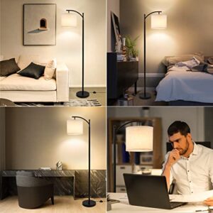 LED Modern Floor Lamp with Beige Linen lamp Shade,Tall Lamps Standing Lamp for Bedrooms,Living Room, Office,Black Pole Lamp with Foot Switch