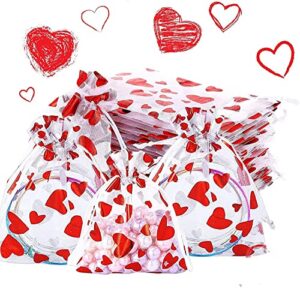 moonear heart candy bag organza jewelry pouches, valentine’s drawstring gift pouch for valentine’s day wedding party favor(50pcs)