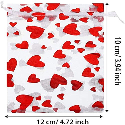 Moonear Heart Candy Bag Organza Jewelry Pouches, Valentine's Drawstring Gift Pouch for Valentine's Day Wedding Party Favor(50pcs)