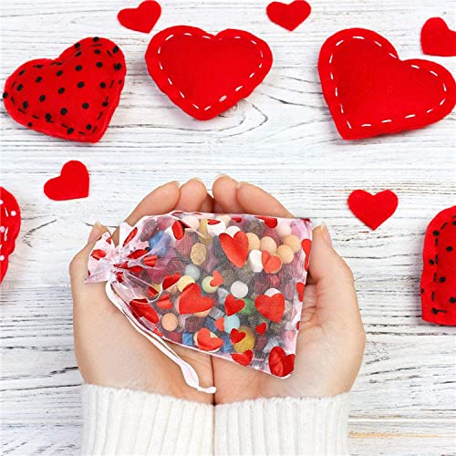 Moonear Heart Candy Bag Organza Jewelry Pouches, Valentine's Drawstring Gift Pouch for Valentine's Day Wedding Party Favor(50pcs)