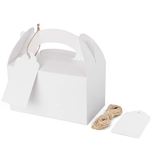 Eupako 48 Pack Treat Boxes White Goodies Favor Boxes Small Gable Gift Boxes for Wedding, Birthday Party with Twine and Tag 6.2 x 3.5 x 3.5 Inches