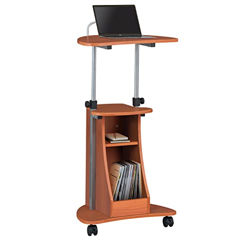 Adjustable Height Laptop Cart With Storage. Color: Woodgrain