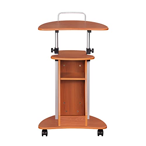 Adjustable Height Laptop Cart With Storage. Color: Woodgrain