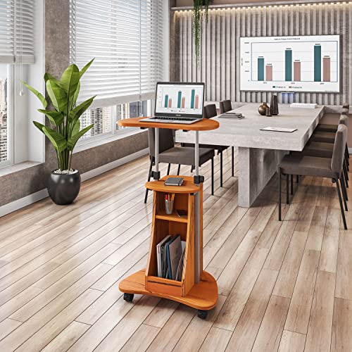 Adjustable Height Laptop Cart With Storage. Color: Woodgrain