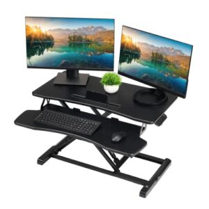 techorbits desk converter-37-inch height adjustable, mdf wood, sit-to-stand riser-black, 37″