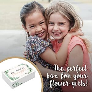 Pop Fizz Designs Flower Girl Proposal Box Set {2 Pack} I Will You Be My Flower Girl? | Flower Girl Box for Flower Girl Gifts | Eucalyptus Style with Rose Gold Foil