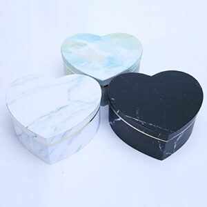 Tbrand BBJWRAPS Marble Heart Shaped Paper Flower Boxes for Arrangements with Lids Luxury Gift Packaging, Set of 3 (S/M/L)