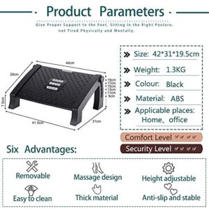 Foot Rest for Under Desk at Work - Up and Down Adjustable Foot Rest with Massage Texture and Roller, Ergonomic Foot Rest with 6 Height Position, for Home, Office, School, Comes with a Massage Roller