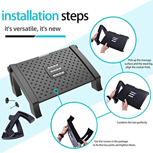 Foot Rest for Under Desk at Work - Up and Down Adjustable Foot Rest with Massage Texture and Roller, Ergonomic Foot Rest with 6 Height Position, for Home, Office, School, Comes with a Massage Roller