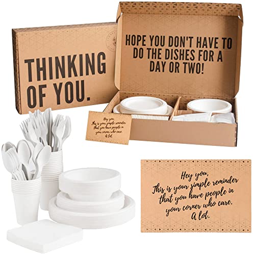 SYDNEY & JUNE - The Gift of No Dishes, Paper Goods Care Package for Women, 195 Count Box of Paper Goods Gift, Get Well Gifts Baskets, Thinking of You Care Package for Women, Chemo Care Package for Women, Miscarriage Gifts for Mothers, Get Well Gifts for W