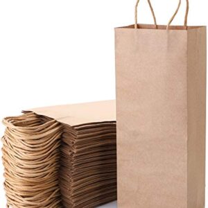 WUWEOT 50 Pack Kraft Paper Bags, 5.4"x3.3"x13" Recyclable Brown Wine Bags Paper Gift Bags Retail Bags Shipping Bags With Handles Bulk