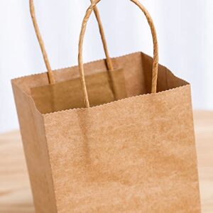 WUWEOT 50 Pack Kraft Paper Bags, 5.4"x3.3"x13" Recyclable Brown Wine Bags Paper Gift Bags Retail Bags Shipping Bags With Handles Bulk