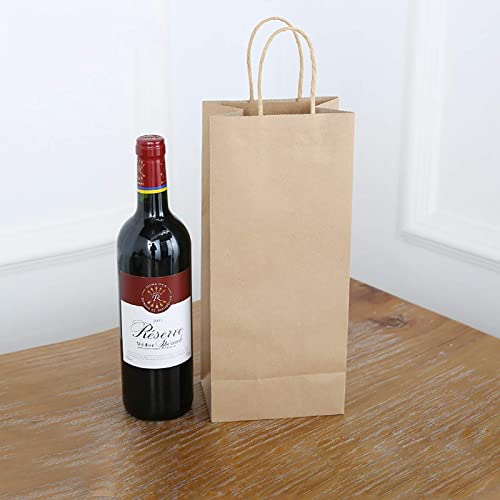 WUWEOT 50 Pack Kraft Paper Bags, 5.4"x3.3"x13" Recyclable Brown Wine Bags Paper Gift Bags Retail Bags Shipping Bags With Handles Bulk