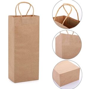 WUWEOT 50 Pack Kraft Paper Bags, 5.4"x3.3"x13" Recyclable Brown Wine Bags Paper Gift Bags Retail Bags Shipping Bags With Handles Bulk