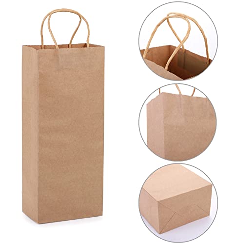 WUWEOT 50 Pack Kraft Paper Bags, 5.4"x3.3"x13" Recyclable Brown Wine Bags Paper Gift Bags Retail Bags Shipping Bags With Handles Bulk