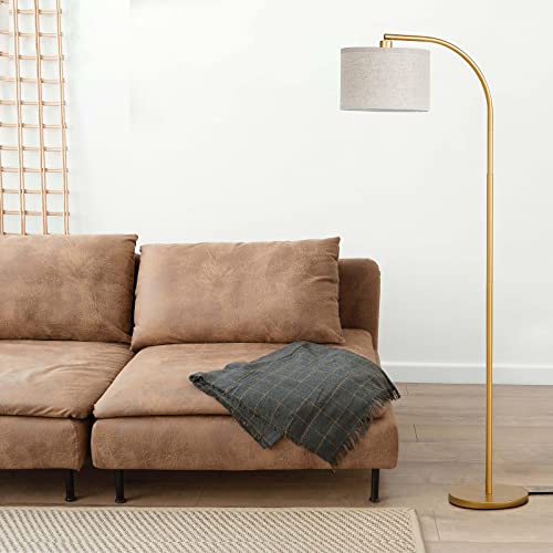 DEWENWILS Modern Arched Floor Lamps with Adjustable Lampshade, Standing Tall Arc Lamp, Corner Reading Light for Living Room, Bedroom, Office, Simple Design Farmhouse Style (Gold)