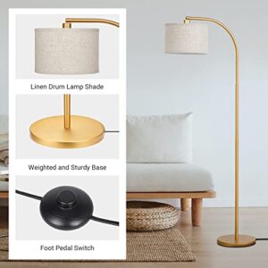 DEWENWILS Modern Arched Floor Lamps with Adjustable Lampshade, Standing Tall Arc Lamp, Corner Reading Light for Living Room, Bedroom, Office, Simple Design Farmhouse Style (Gold)