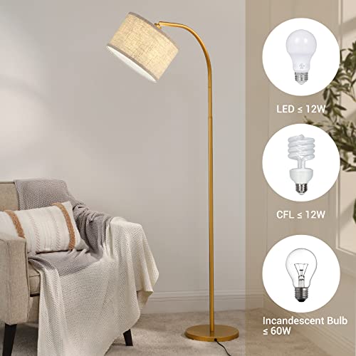 DEWENWILS Modern Arched Floor Lamps with Adjustable Lampshade, Standing Tall Arc Lamp, Corner Reading Light for Living Room, Bedroom, Office, Simple Design Farmhouse Style (Gold)