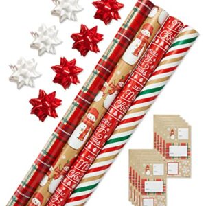 American Greetings Christmas Wrapping Paper Kit - 4 Traditional Rolls with Gridlines, 7 Bows and 30 Gift Tags (41-Count, 120 sq. ft.)