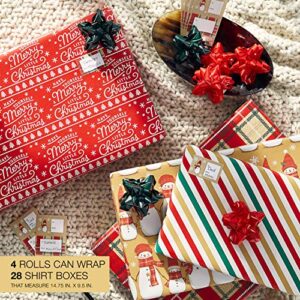 American Greetings Christmas Wrapping Paper Kit - 4 Traditional Rolls with Gridlines, 7 Bows and 30 Gift Tags (41-Count, 120 sq. ft.)