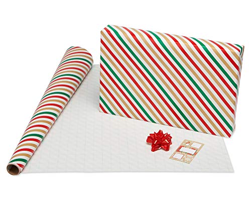 American Greetings Christmas Wrapping Paper Kit - 4 Traditional Rolls with Gridlines, 7 Bows and 30 Gift Tags (41-Count, 120 sq. ft.)