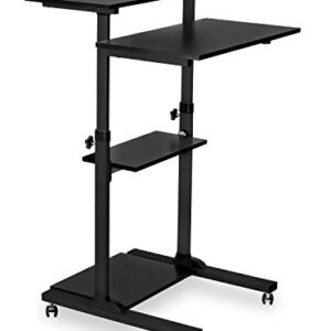 Mount-It! Mobile Standing Desk/Height Adjustable Stand Up Computer Work Station | Rolling Presentation Cart with 27.5 Inch Wide Platform, Locking Wheels