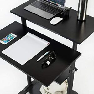 Mount-It! Mobile Standing Desk/Height Adjustable Stand Up Computer Work Station | Rolling Presentation Cart with 27.5 Inch Wide Platform, Locking Wheels