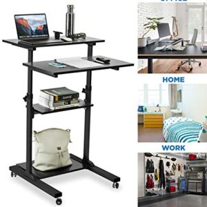 Mount-It! Mobile Standing Desk/Height Adjustable Stand Up Computer Work Station | Rolling Presentation Cart with 27.5 Inch Wide Platform, Locking Wheels