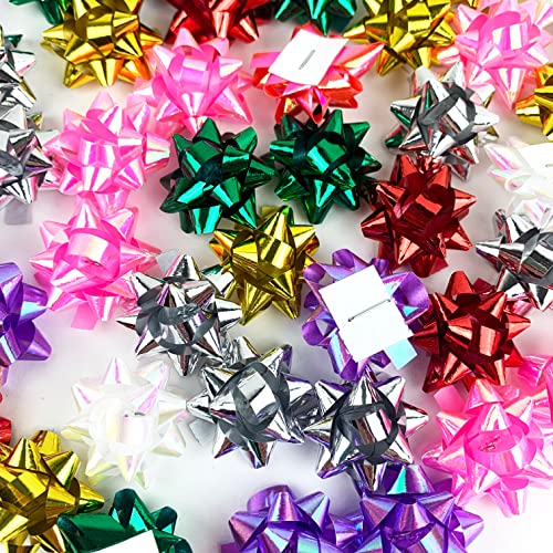 Worlds 50pc Assorted Mini Christmas Confetti Star Bows Self-Adhesive Gift Wrap Bows 1”Inch