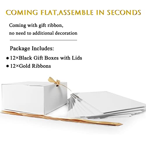 12pack Gift Boxes with Lids,White Gift Boxes Bulk with Gold Bow Ribbon,Bridesmaid Proposal Box for Presents Kraft Paper Gift Boxes for Wedding,Christmas,Halloween,Baby Shower