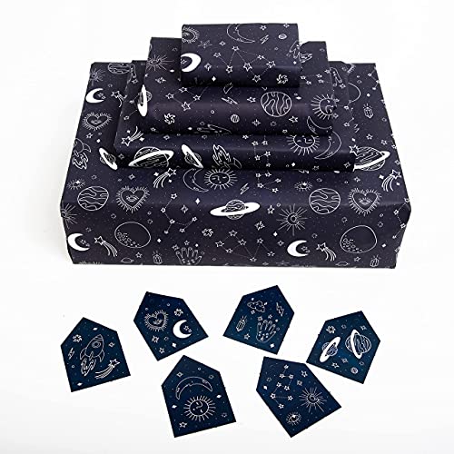 CENTRAL 23 - Navy Gift Wrap - 6 Christmas Wrapping Paper Sheets - Space Planets Stars - Birthday Wrapping Paper - Trendy Gift Wrap for Men Women Boys Girls - Recyclable