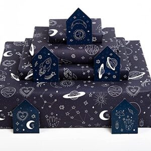 CENTRAL 23 - Navy Gift Wrap - 6 Christmas Wrapping Paper Sheets - Space Planets Stars - Birthday Wrapping Paper - Trendy Gift Wrap for Men Women Boys Girls - Recyclable