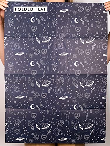 CENTRAL 23 - Navy Gift Wrap - 6 Christmas Wrapping Paper Sheets - Space Planets Stars - Birthday Wrapping Paper - Trendy Gift Wrap for Men Women Boys Girls - Recyclable