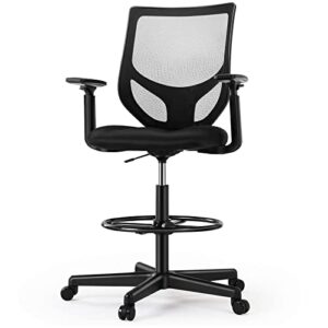 drafting chair – tall standing office desk chair with adjustable foot ring, chair with ergonomic lumbar support, adjustable height, breathable mesh