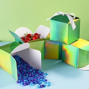 SHANSVYE Small Gift Boxes,Holographic purple Gift Candy Box with Ribbon Bulk,4x4x4 inches,Paper Gift Boxes with Lids for Presents,Decorative Gift Boxes,Party Favor Box (10, Gradient green)