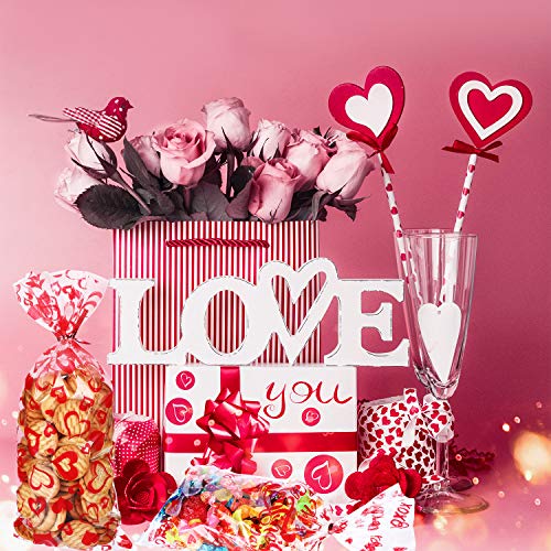 150 Pieces Valentine Cellophane Bags Treat Bags Goodies Bags Candy Bags with 150 Pieces Twist Ties for Valentine's Day Party Favor Supplies (Rose, Heart and Happy Valentine's Day Design)