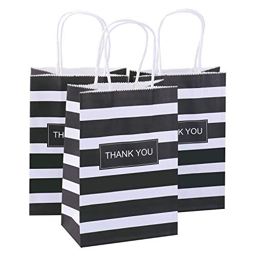 Ronvir 50pcs Thank You Paper Bags - 5.25x3.25x8 Inches Small Black And White Gift Bags For Party Favor, Business, Wedding, Birthday, Shopping